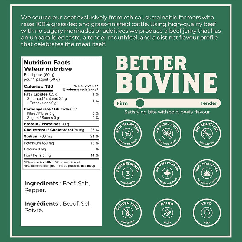 Better Bovine - Extra Lean Beef Jerky 50 grams – Supplements Canada